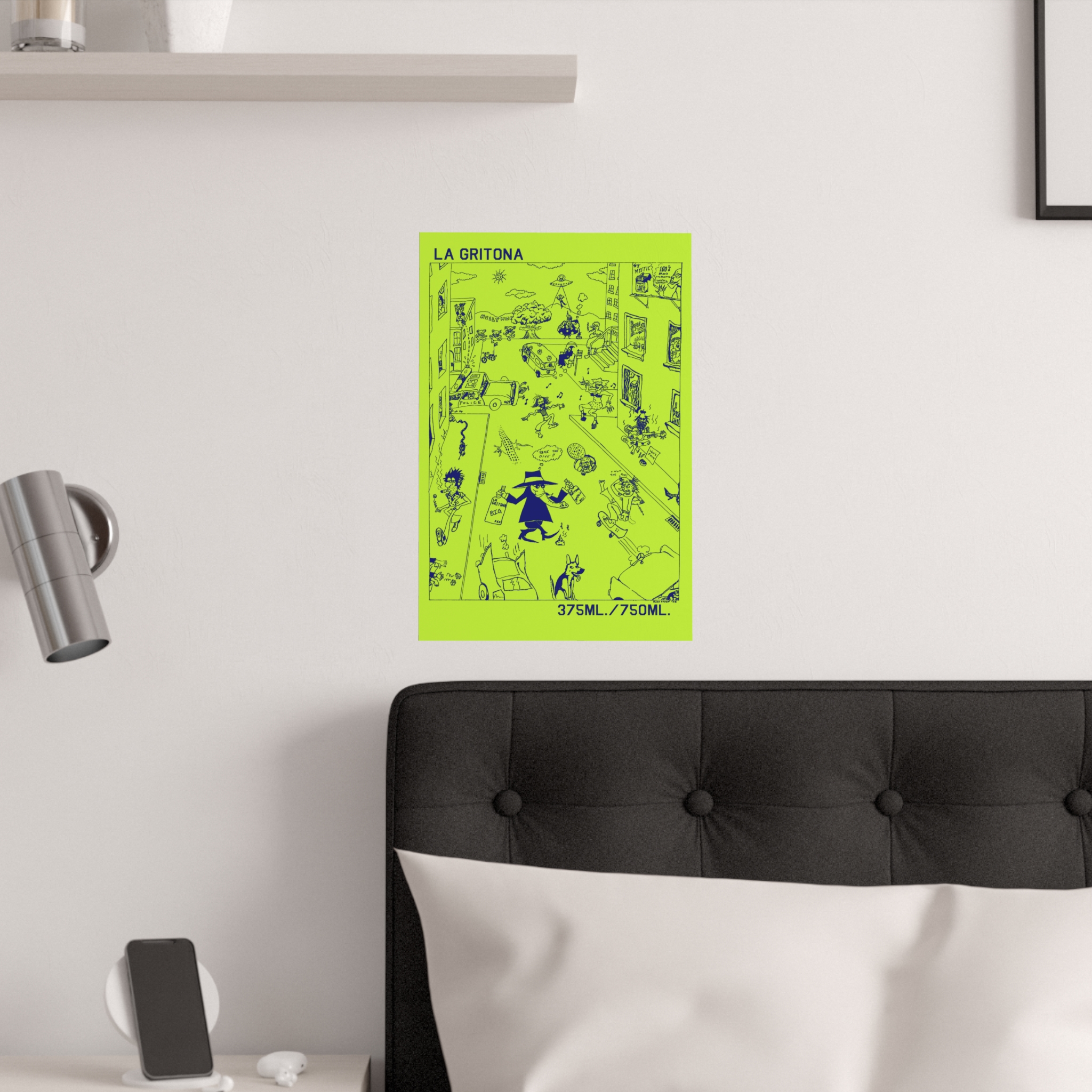 "Street Scene " Poster by Alex Coxen Electric Yellow w/ Blue - La Gritona